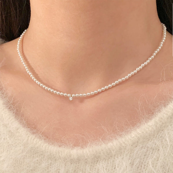 K14 3mm スワロフスキー パール ネックレス / 14K 3mm Swarovski Pearl Necklace | アモンズ – amondz